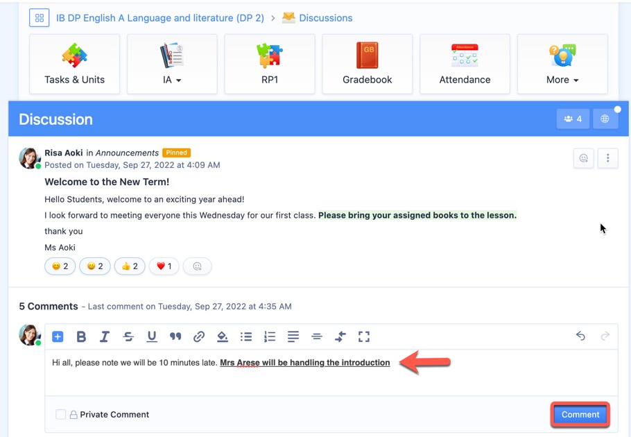 Adding Class Discussions, Files & Events – ManageBac