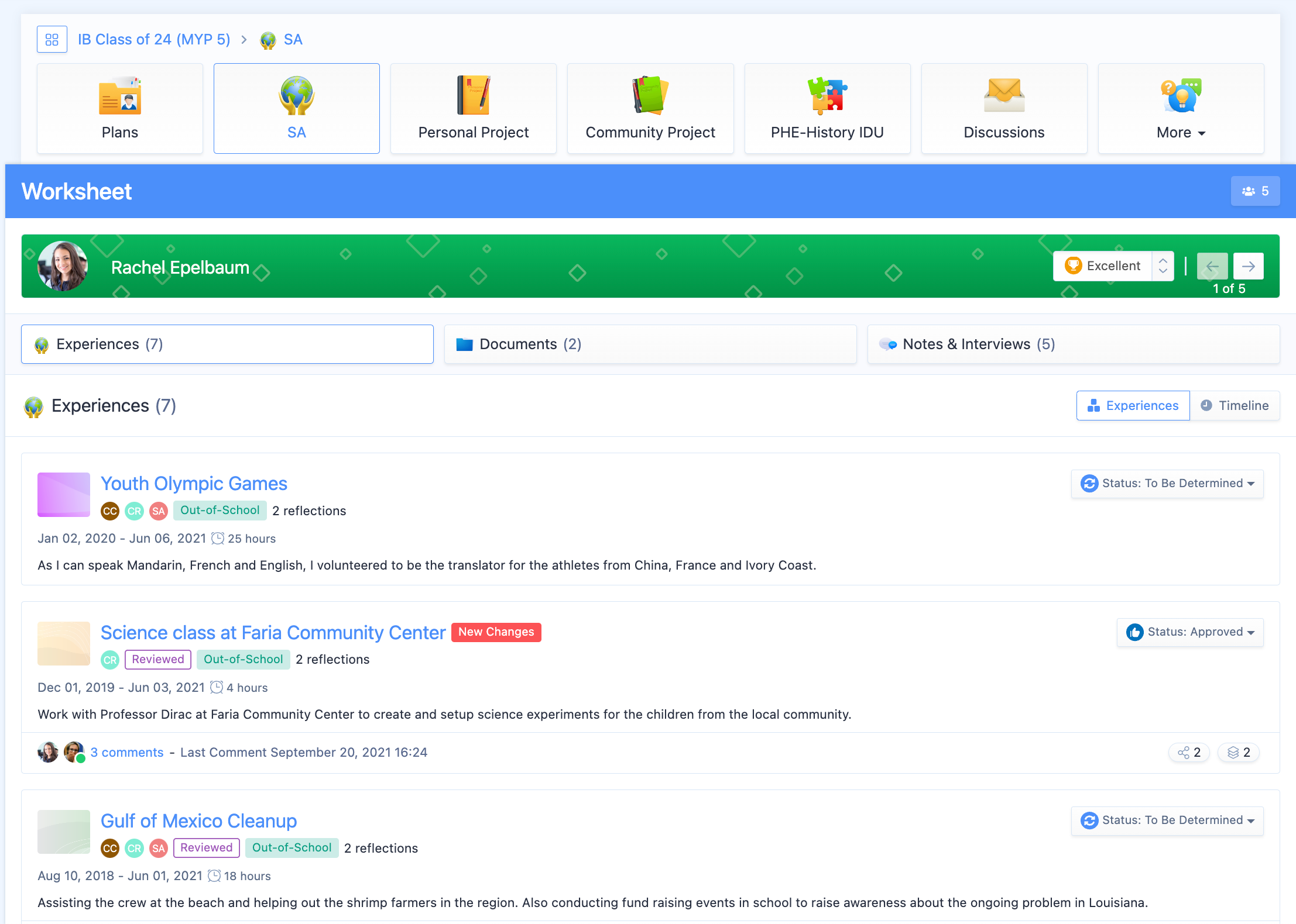 Reviewing Service as Action (SA) Progress – ManageBac