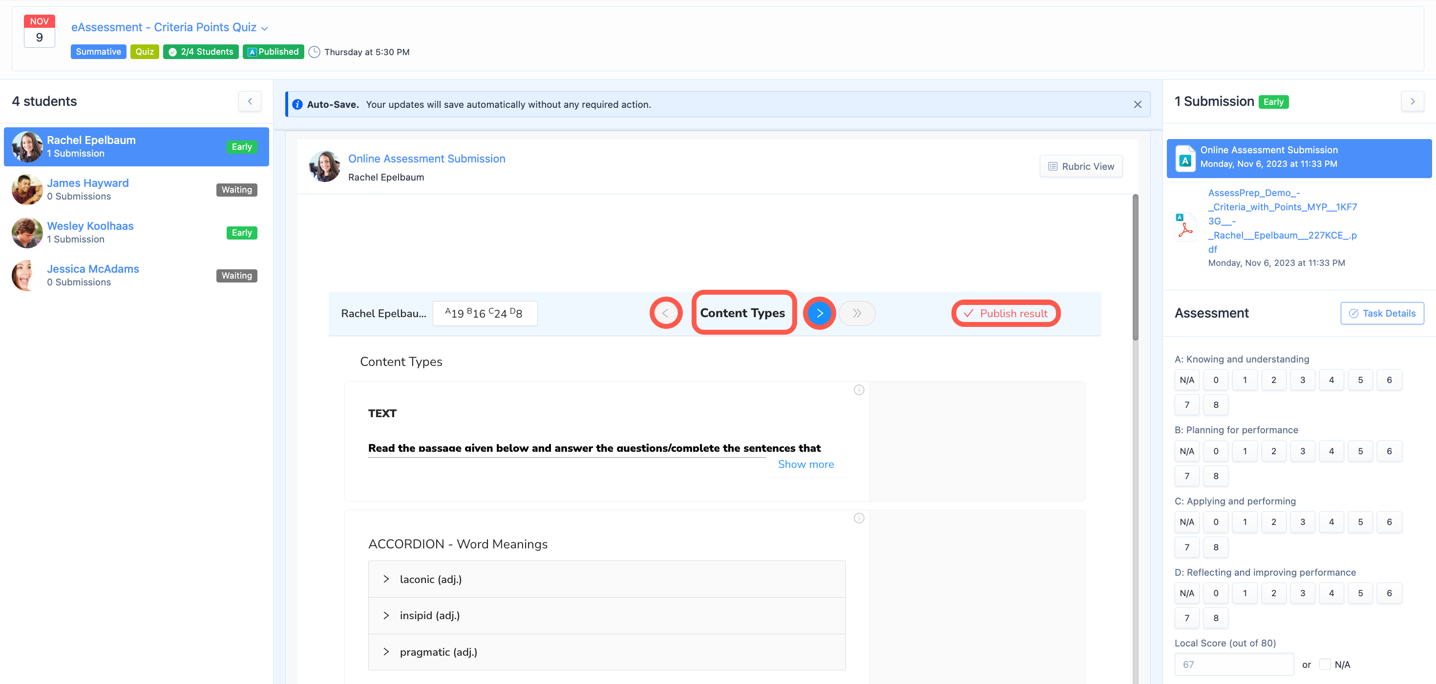 Grading an AssessPrep Online Assessment via the ManageBac Gradebook ...