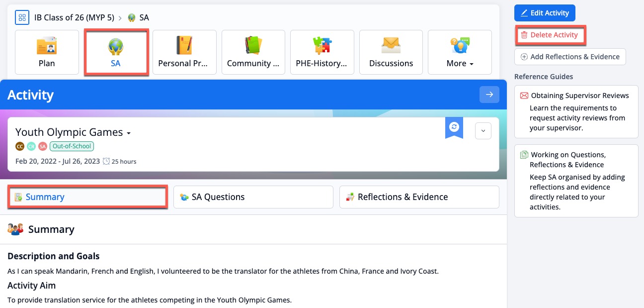 Adding & Editing Service as Action (SA) Activities – ManageBac+