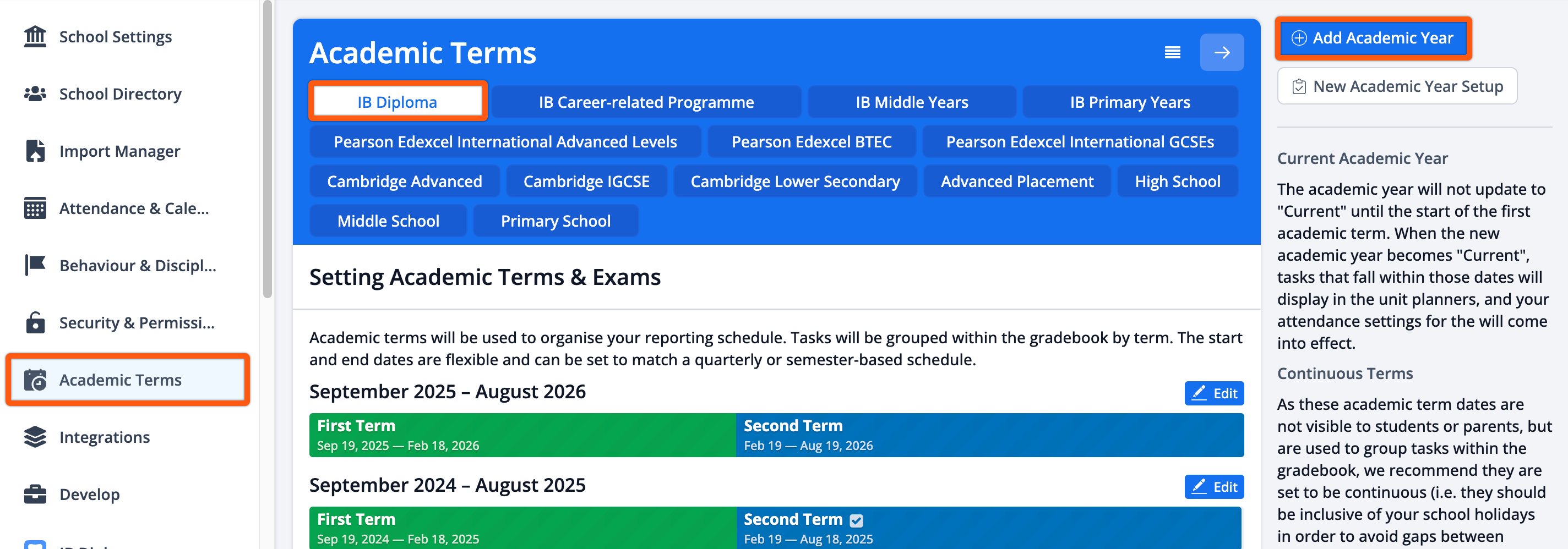 Configuring School General Settings (Languages, Academics, Year Levels ...