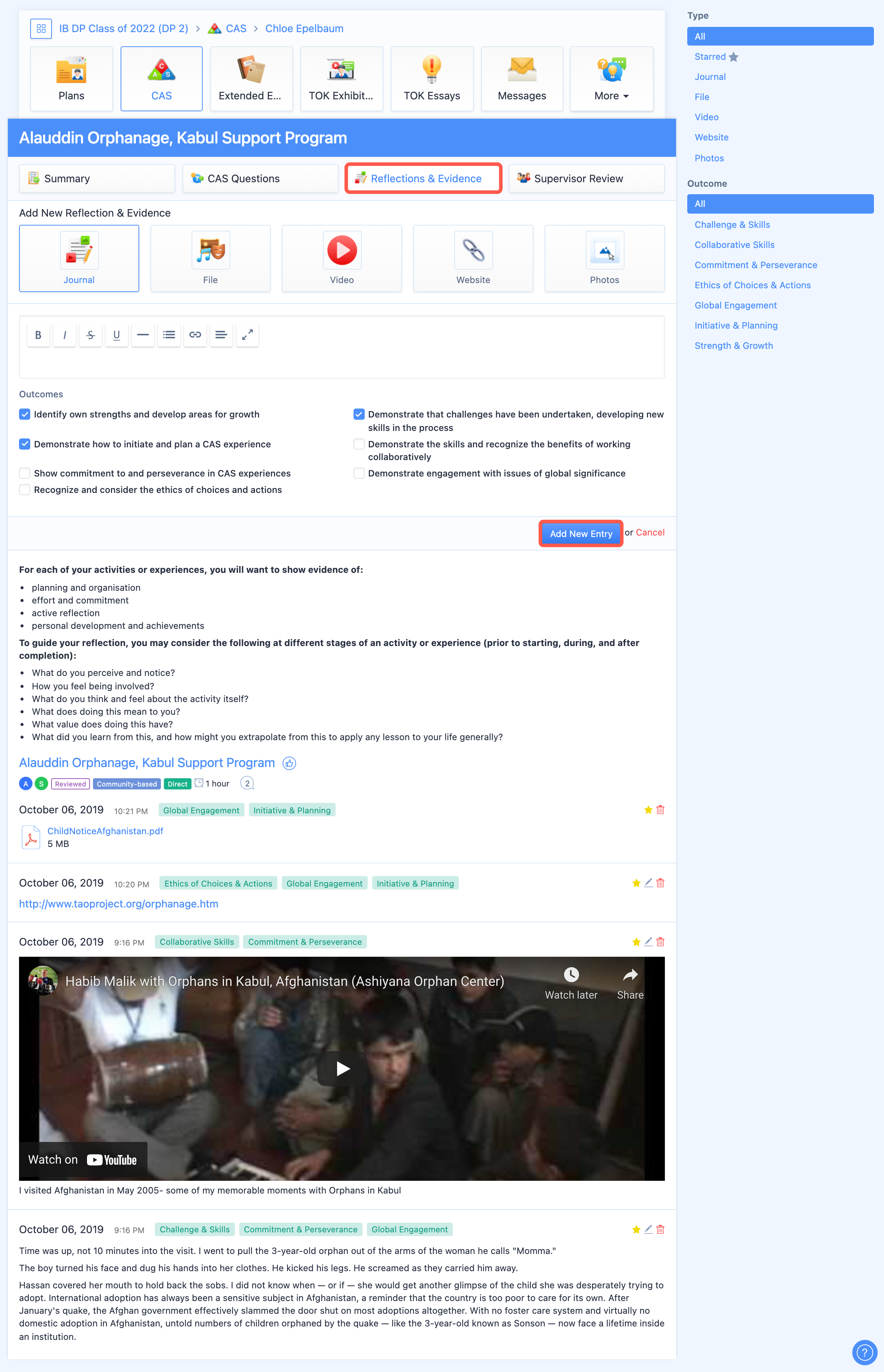 Managing CAS Experiences – ManageBac