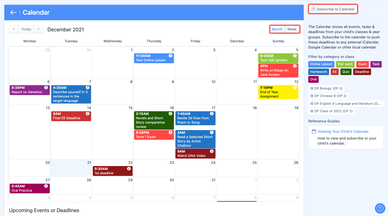 Viewing your Child's Calendar, Attendance & Timetable – ManageBac