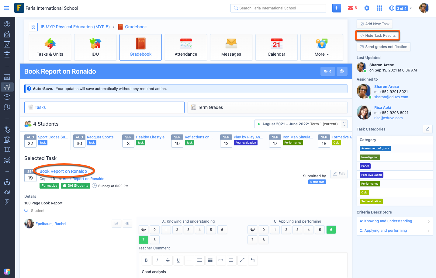 Marking Tasks via the Gradebook – ManageBac