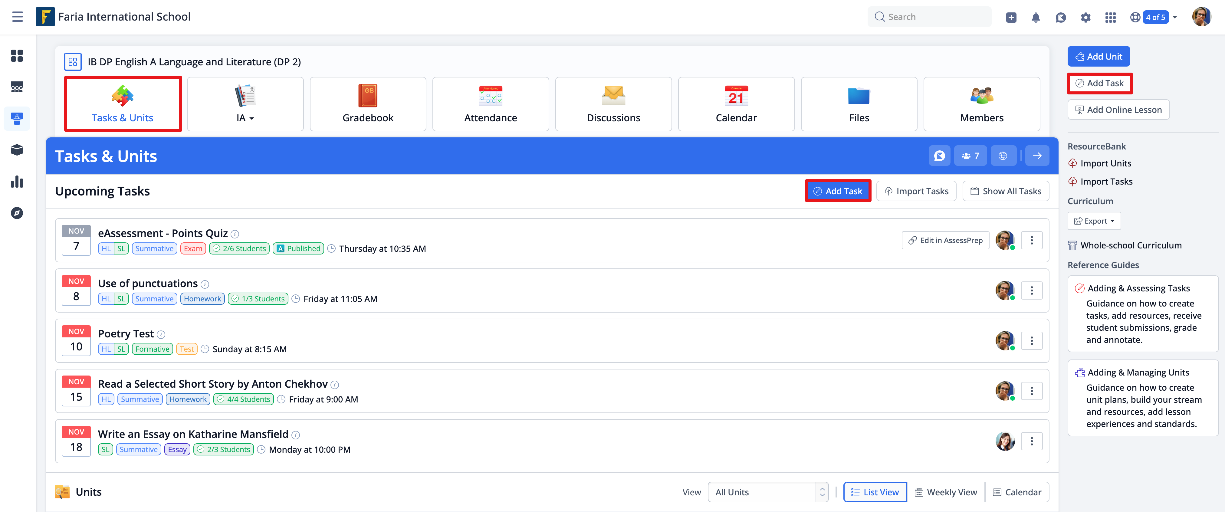 Adding & Managing Tasks – ManageBac+ Help Centre