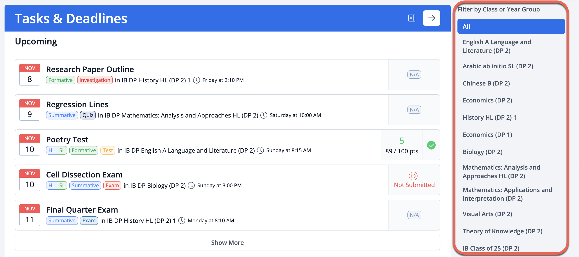 Viewing Task deadlines & Submitting Coursework – ManageBac+ Help Centre